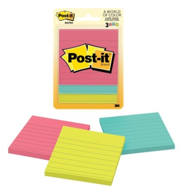 Post-it Sticky Notes 3"x3" Asst Jaipur Colors 50 Sheets/Pad 3/Pk Office ...