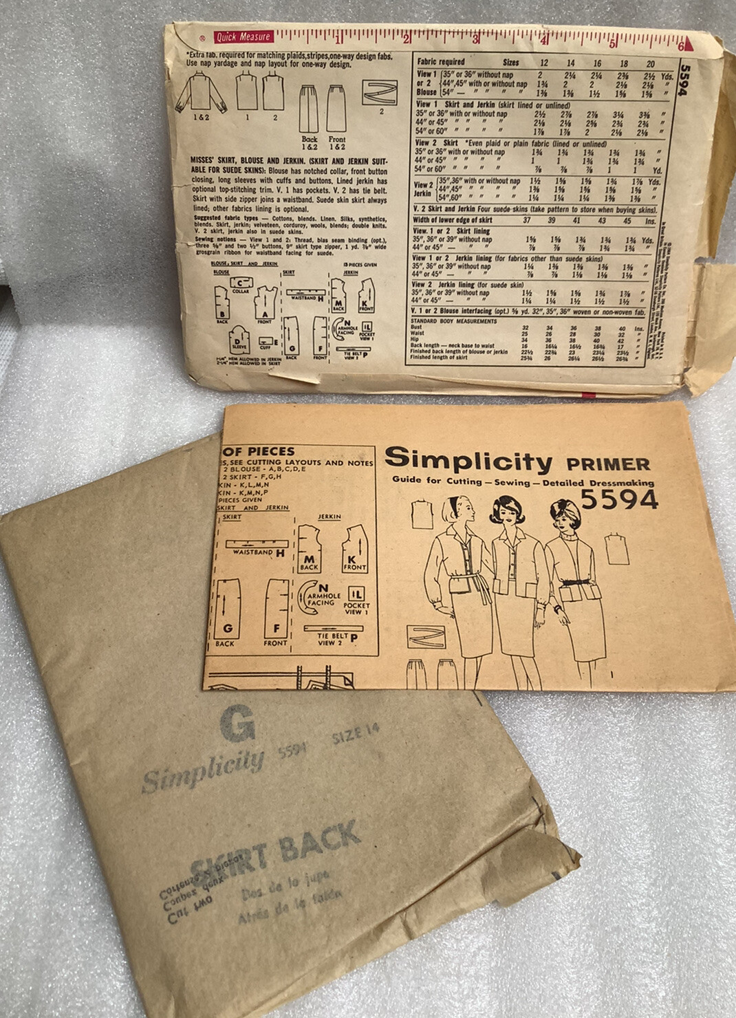 Simplicity Sewing Pattern 5594 Misses Skirt Blouse & Jerkin Sz 14 Uncut ...