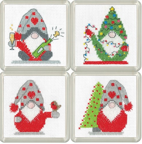 Heritage Crafts Cross Stitch Kit - Gonk Christmas Coaster - 4 Designs ...
