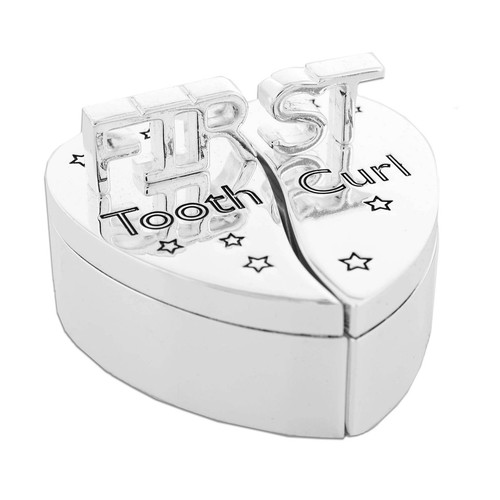 Silver Plated First Tooth & Curl Box Heart Shaped Baby Keepsake ...