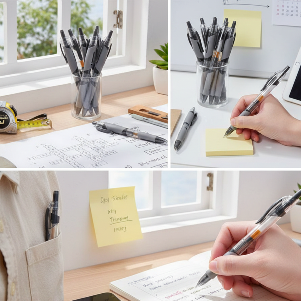 Black Ballpoint Pens for Office School Writing Stationery Retractable ...