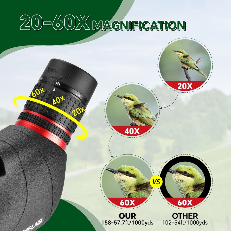 20-60X Zoom Spotting Scope 80mm Large FMC Lens with Adjustable Tripod ...