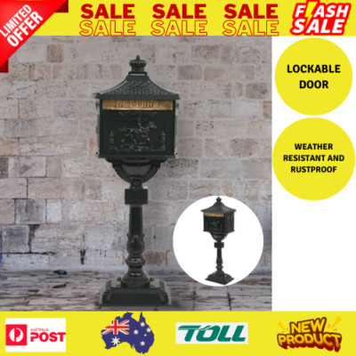 Pedestal Mailbox Vintage Style Letterbox Decorative Garden Aluminium ...