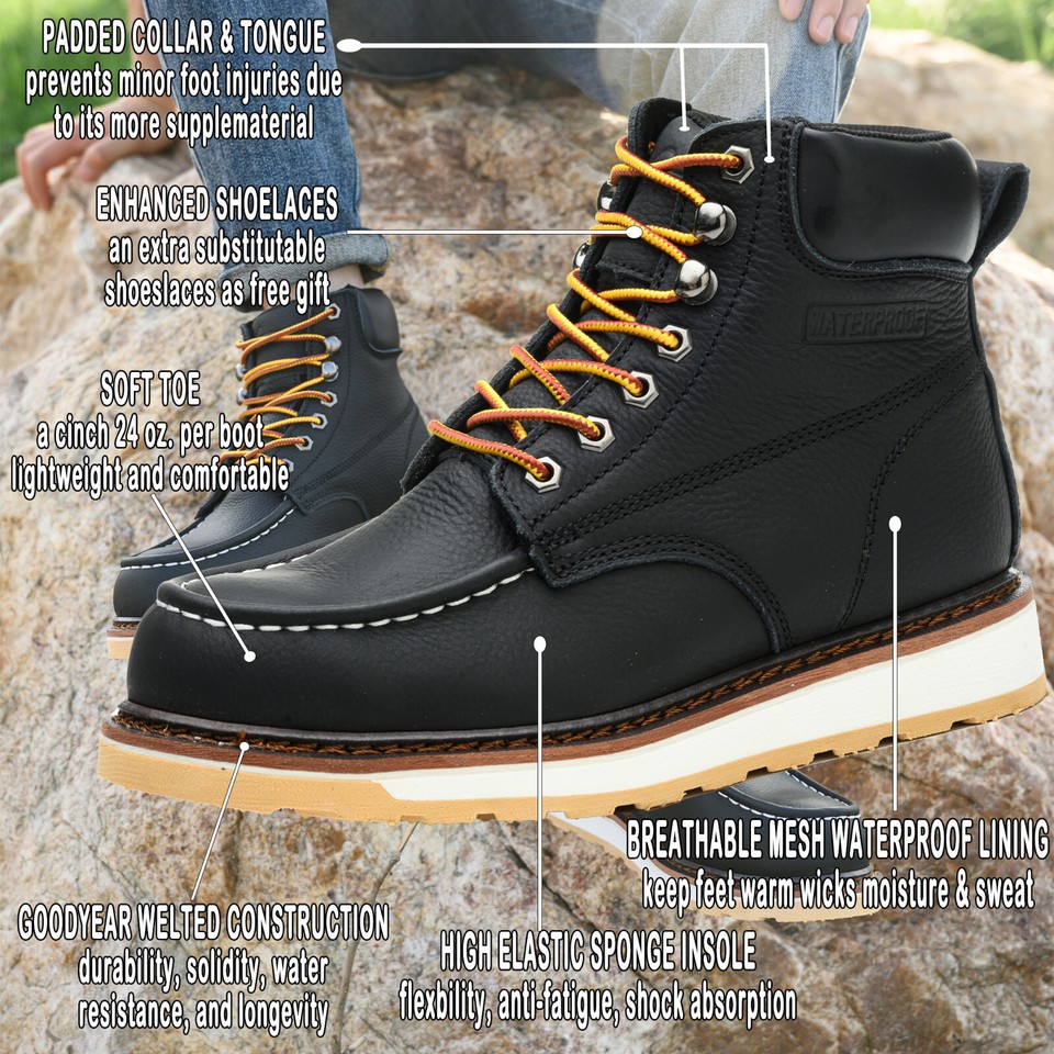 MEN'S AZXPROT MOC TOE 6" WORK BOOTS - SOFT TOE NON-SLIP Waterproof US ...