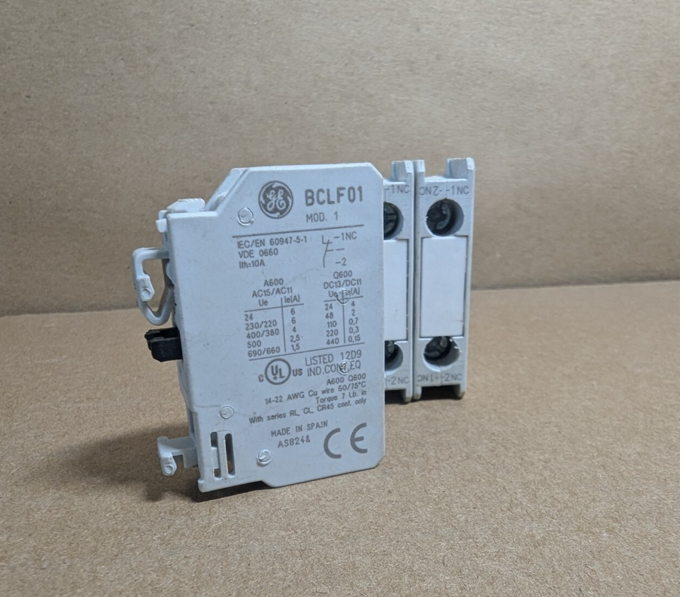 General Electric BCLF01 Auxiliary Contact Block, 1 NC, 10A, Front Mnt ...