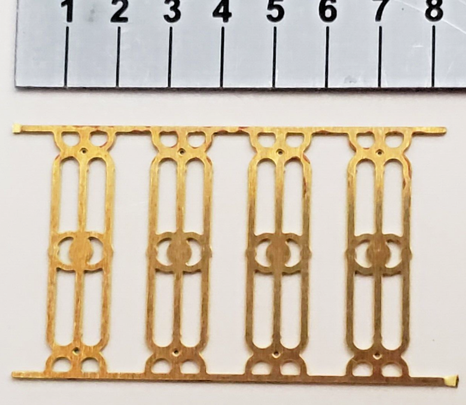 HO scale (?) Etch Brass RR model Railings 4 pc. - ~0.8" x ~0.5" x 0.013 ...