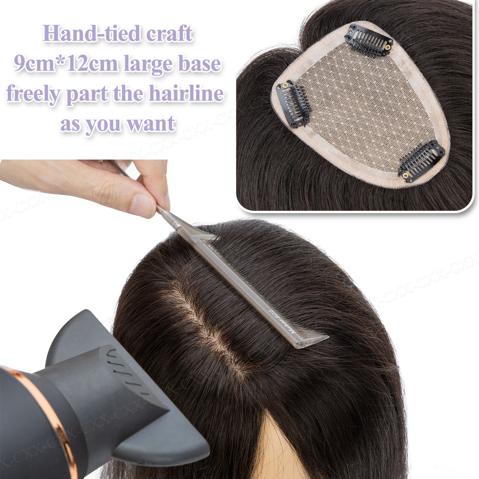 Clip in Hairpiece 100% Real Remy Human Hair Topper Toupee Silk Free ...