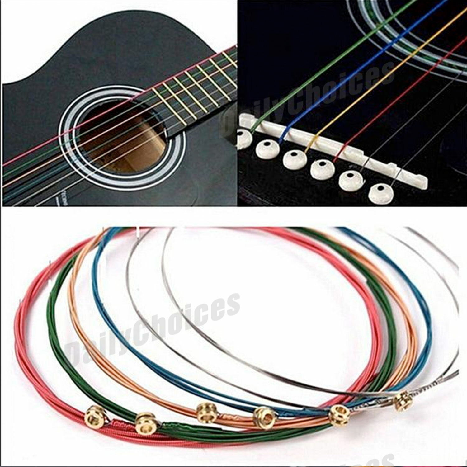 Set of 6 Rainbow Colour Color Acoustic Guitar Strings | eBay