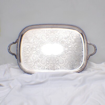 Engraved Serving Tray Gadroon Border Silverplate | eBay