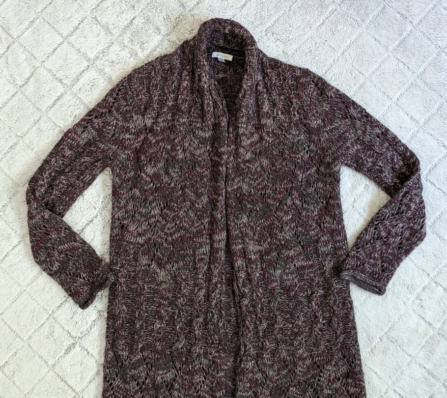 Garnet Hill Cardigan Women’s Small Gray Purple Wool Blend Knit Duster ...