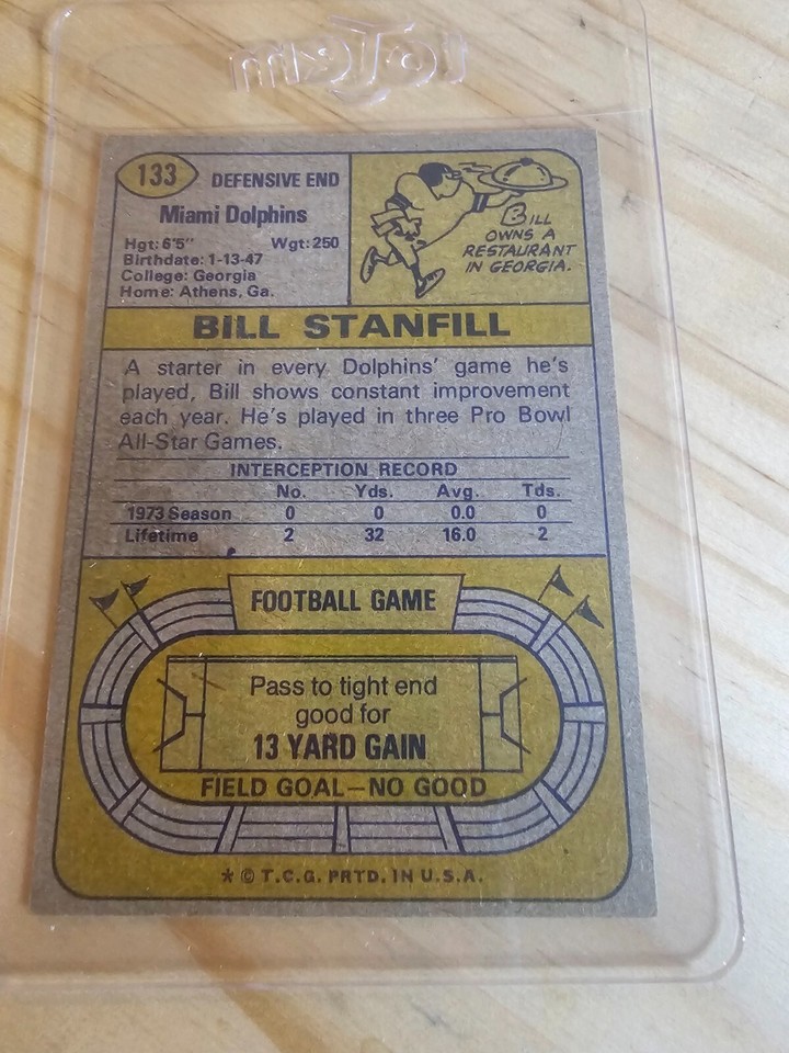 1974 Topps NFL #133 Bill Stanfill All Pro Miami Dolphins | eBay