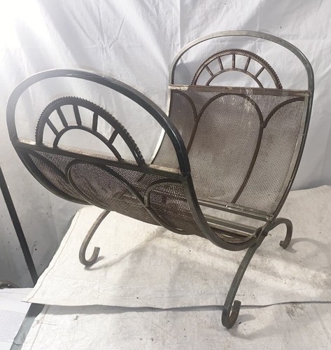 VTG METAL & WIRE MESH FOLDING FIREWOOD LOG RACK - FIREPLACE - CABIN ...