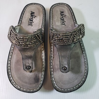 ALEGRIA CAR-204 BEADED ADJUSTABLE THONG ORTHOTIC SANDALS SILVER SIZE 39 ...