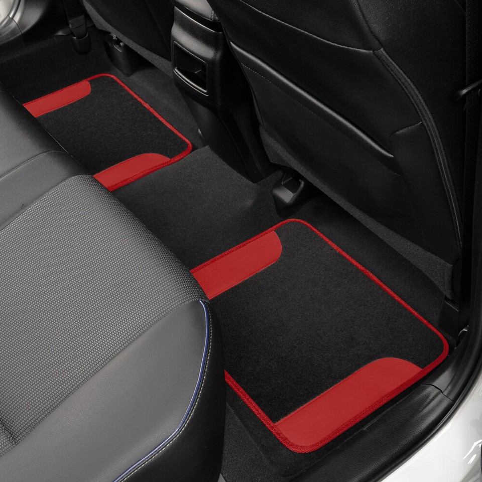 Red Car Floor Mats 4 Pieces Set Carpet Rubber Backing All Weather ...