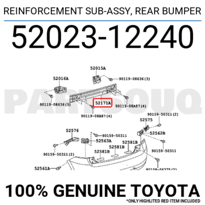 5202312240 Genuine Toyota REINFORCEMENT SUB-ASSY, REAR BUMPER 52023 ...