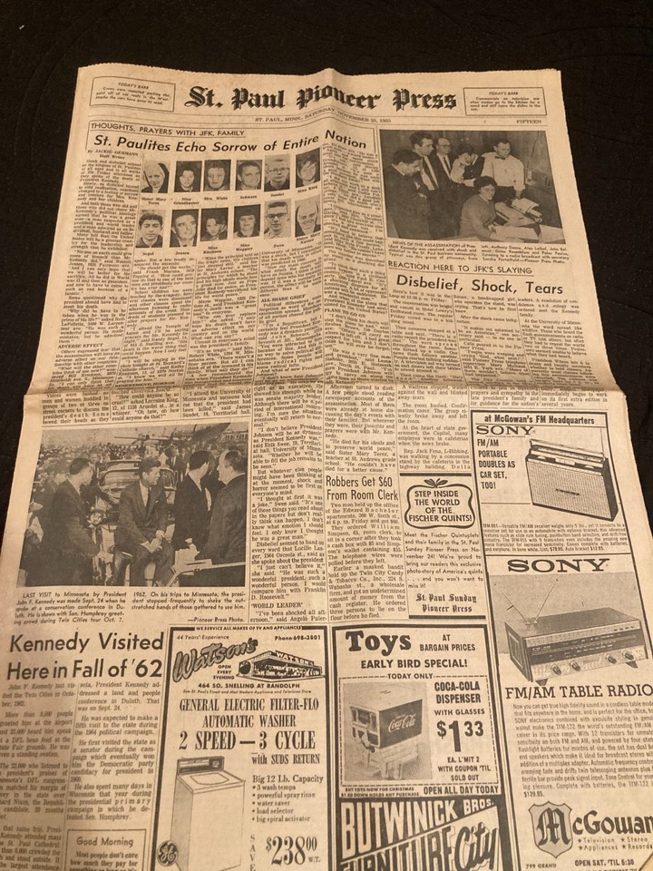 St Paul Pioneer Press November 23, 1963 KENNEDY ASSASSINATION / JOHNSON ...
