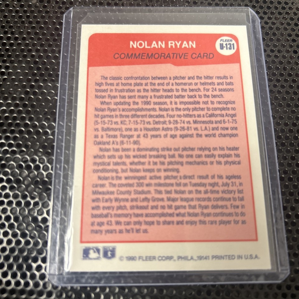 Nolan Ryan 1990 Fleer Update #U-131 Three Decades of No-Hitters ...
