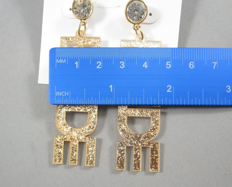 New Bachelor Party Dangling 3" Gold Tone BRIDE Glitter Lucite Earrings ...