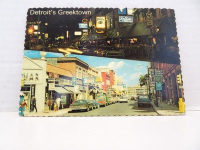 Vintage Postcard Detroit Greektown Multiview Michigan 80s Monroe Street ...