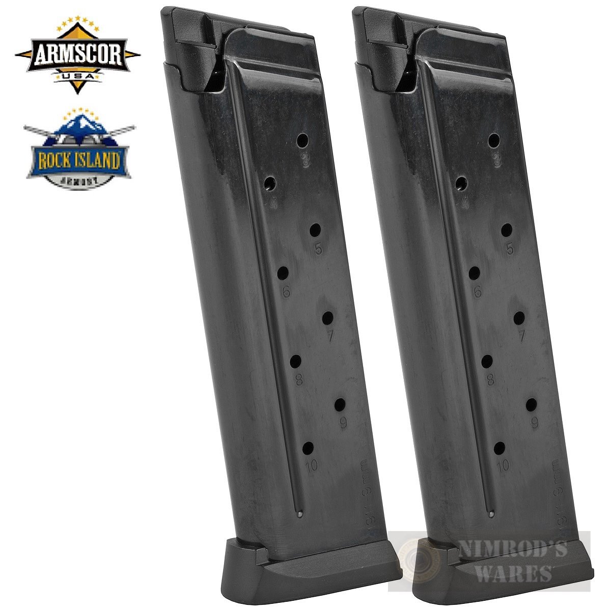 TWO Armscor Rock Island RIA 1911 9mm 10-Round MAGAZINES Act-Mag 45201 ...