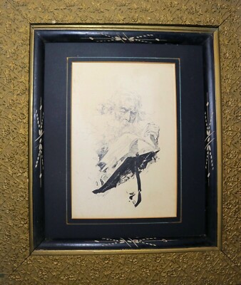 antique 1800'sl Victorian religious Jewish Rabbi portrait ink drawing ...