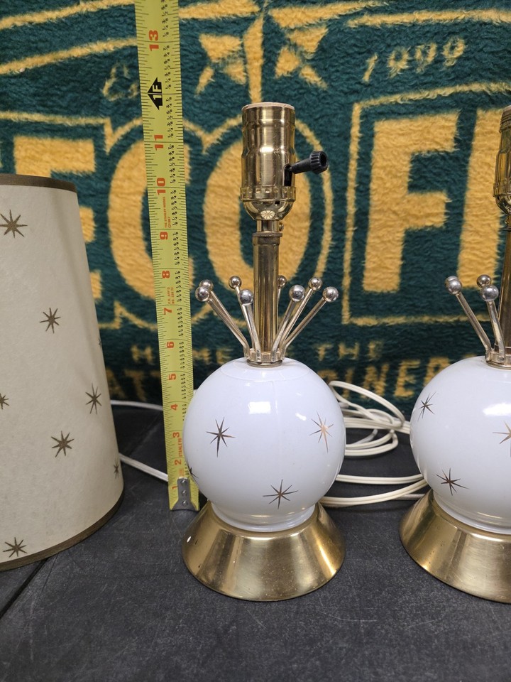 Pair of Mcm Atomic Starlight/Starburst Nightstand Table Lamps w ...