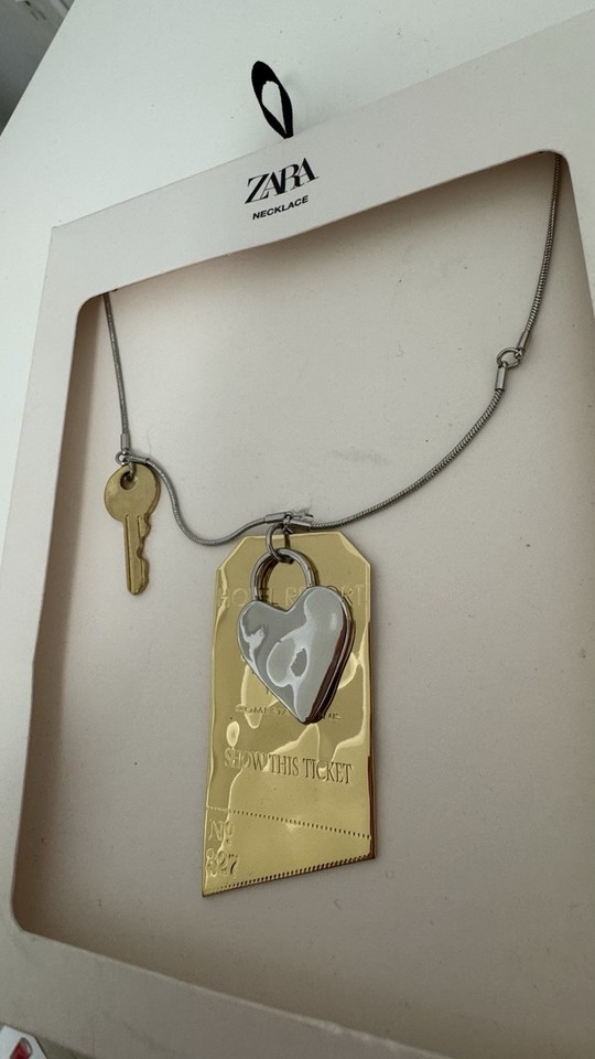 ZARA Statement Necklace | Heart Key Gold Ticket Charm | Y2K Indie ...