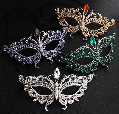 Women Metallic Crystal VENETIAN Masquerade Halloween Fancy Ball Face ...