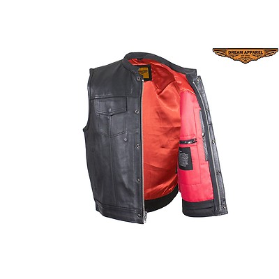 Men's Concealed Carry Leather Club & Biker Vest with Red Liner and ...