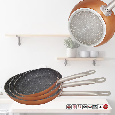 3 X NON STICK ALUMINIUM COPPER COATING INDUCTION HOB FRYING PAN ...