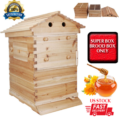 Wooden Auto Bee Hive Box Beekeeping Beehive House Brood + Super Boxes ...