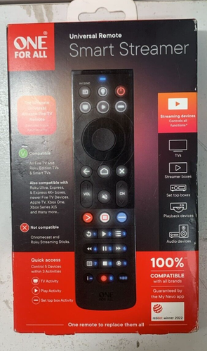 ONE FOR ALL UNIVERSAL SMART STREAMER REMOTE CONTROL 5 DEVICES - BLACK ...