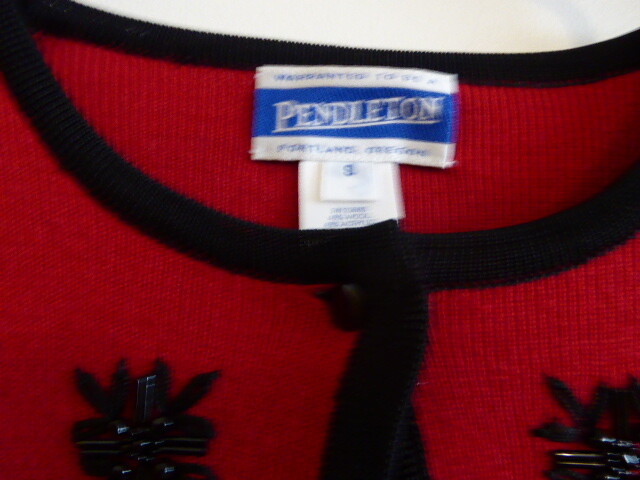 Pendleton Deep Red Wool Blend Black Trim Beaded Cardigan Sweater S | eBay