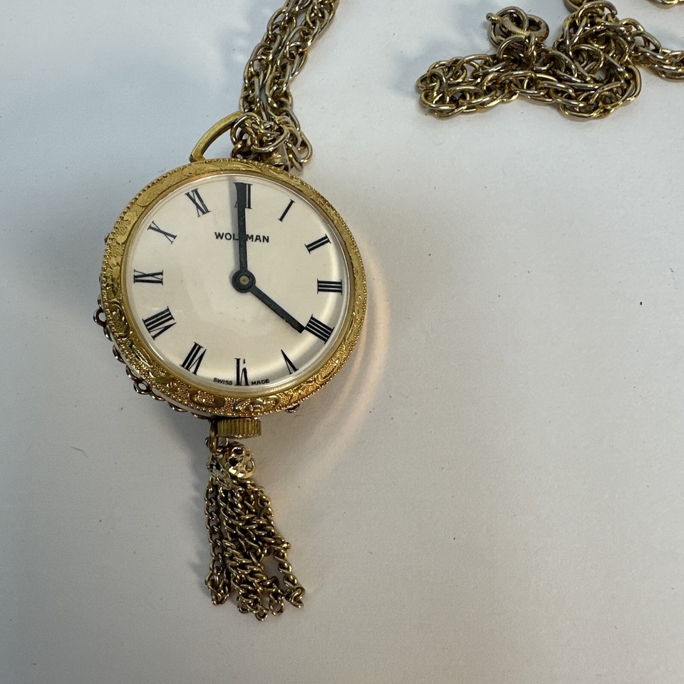 Swiss Woldman Pendant Pocket Watch Necklace Working Fancy Design Back ...
