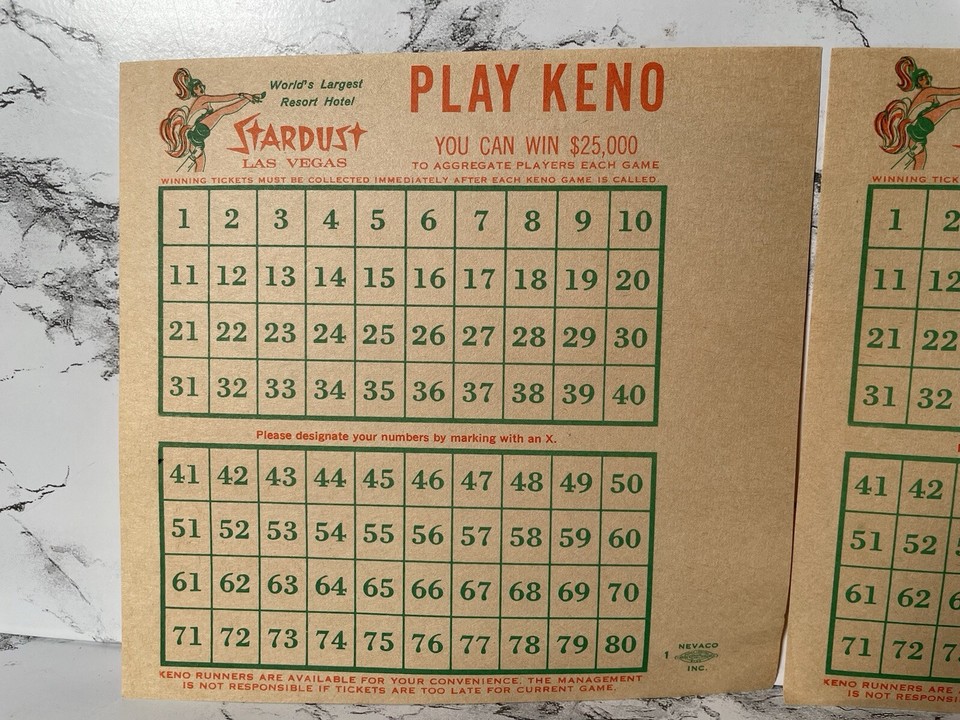Stardust Casino Las Vegas Blank Keno Paper Sheets 2pcs ~ Vintage 1970s ...