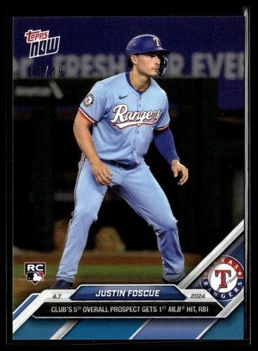 2024 Topps Now 47 Justin Fescue Texas Rangers Rookie Card RC 1st Hit ...