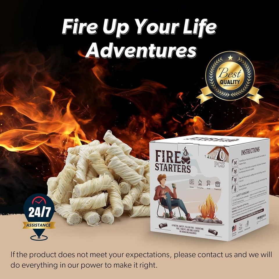 70 pcs Fire Starter, Natural Fire Starters for Fireplace Indoor ...