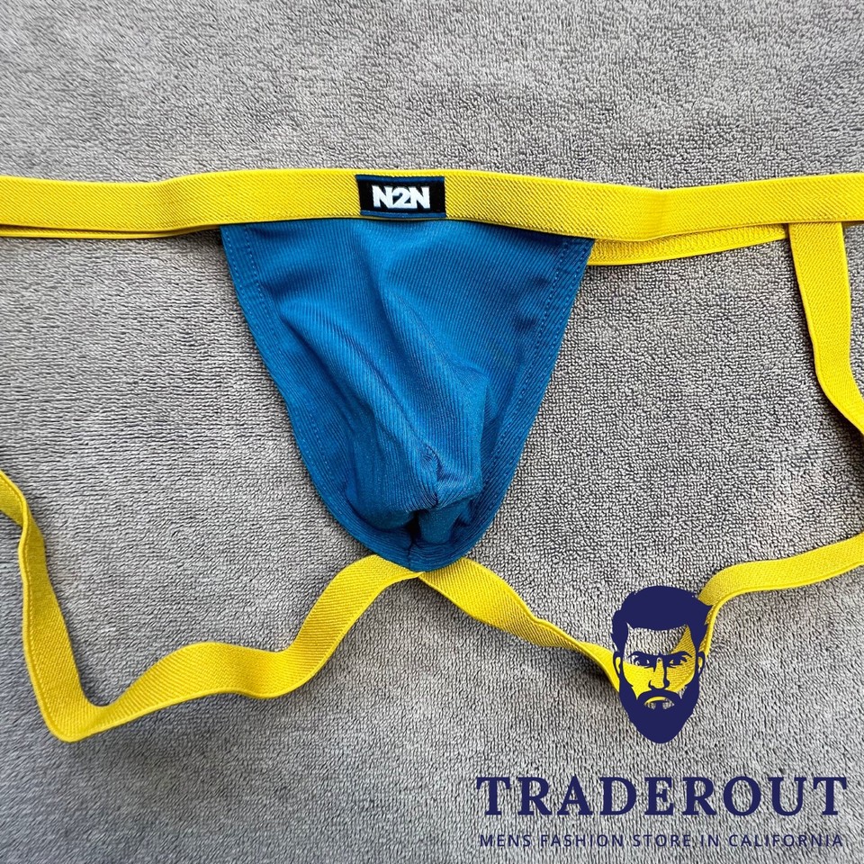 N2N Bodywear Men teal BLUE rayon rib jock jockstrap Underwear size M L ...
