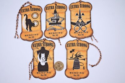5~Halloween~Vintage Style~Witch~Thread Winder~Linen Cardstock~Gift~Hang ...