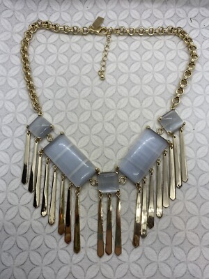 Kendra scott Leandra Necklace Used Grey slate Cat's eye glass Gold tone ...