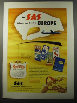 1953 SAS Airlines Ad - How SAS balances your travel to Europe | eBay