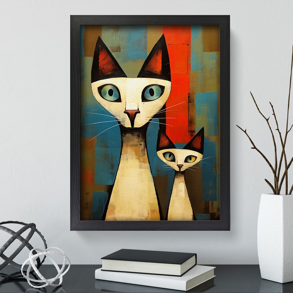 Framed Siamese Cat Dadaism Art No.2 Wall Art Canvas Print Poster ...