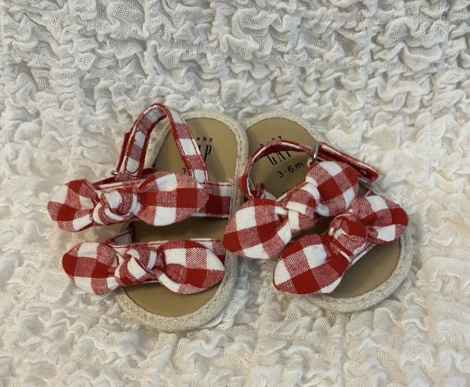 New BABY GAP SIZE 3-6 Months Red Gingham SANDALS NWT Red White Checked ...