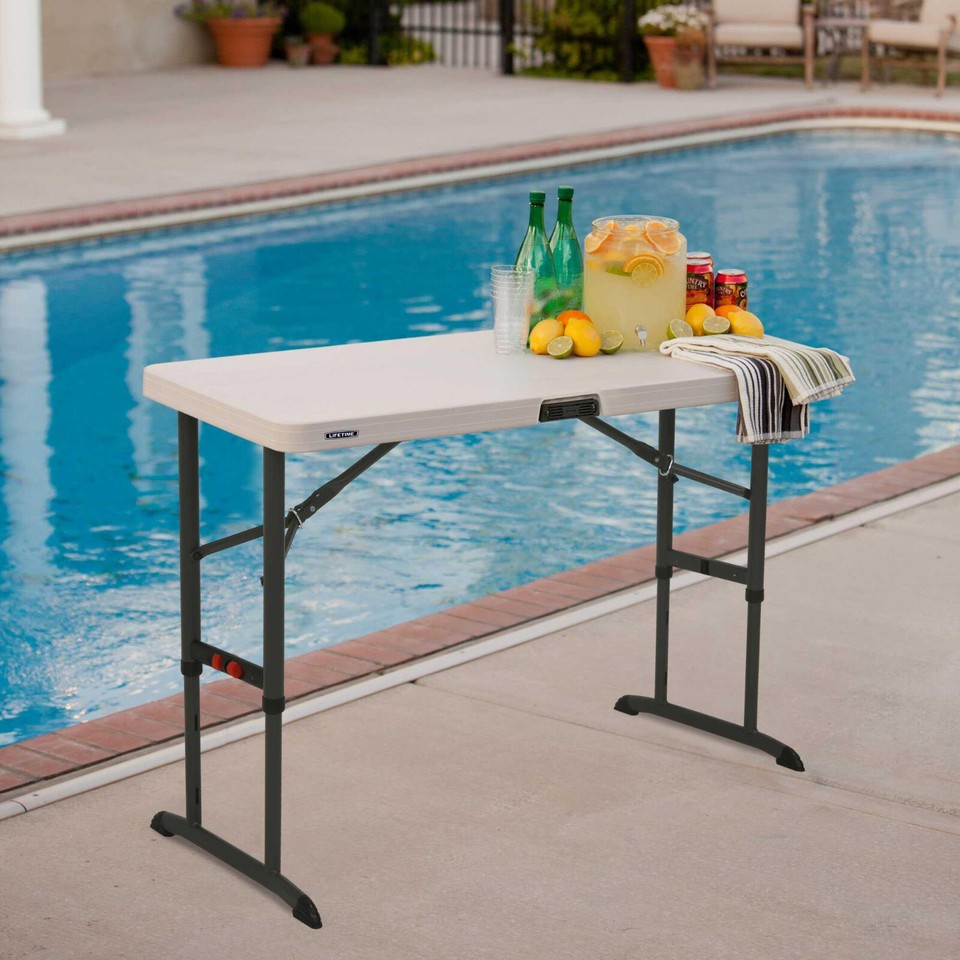 Lifetime 4ft Folding Table 80387 Adjustable Height Almond 24x48 Indoor ...