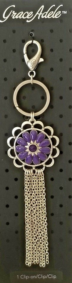BN GRACE ADELE PURPLE "DAISY" CLIP-ON KEY CHAIN FOB PURSE BLING BAG ...