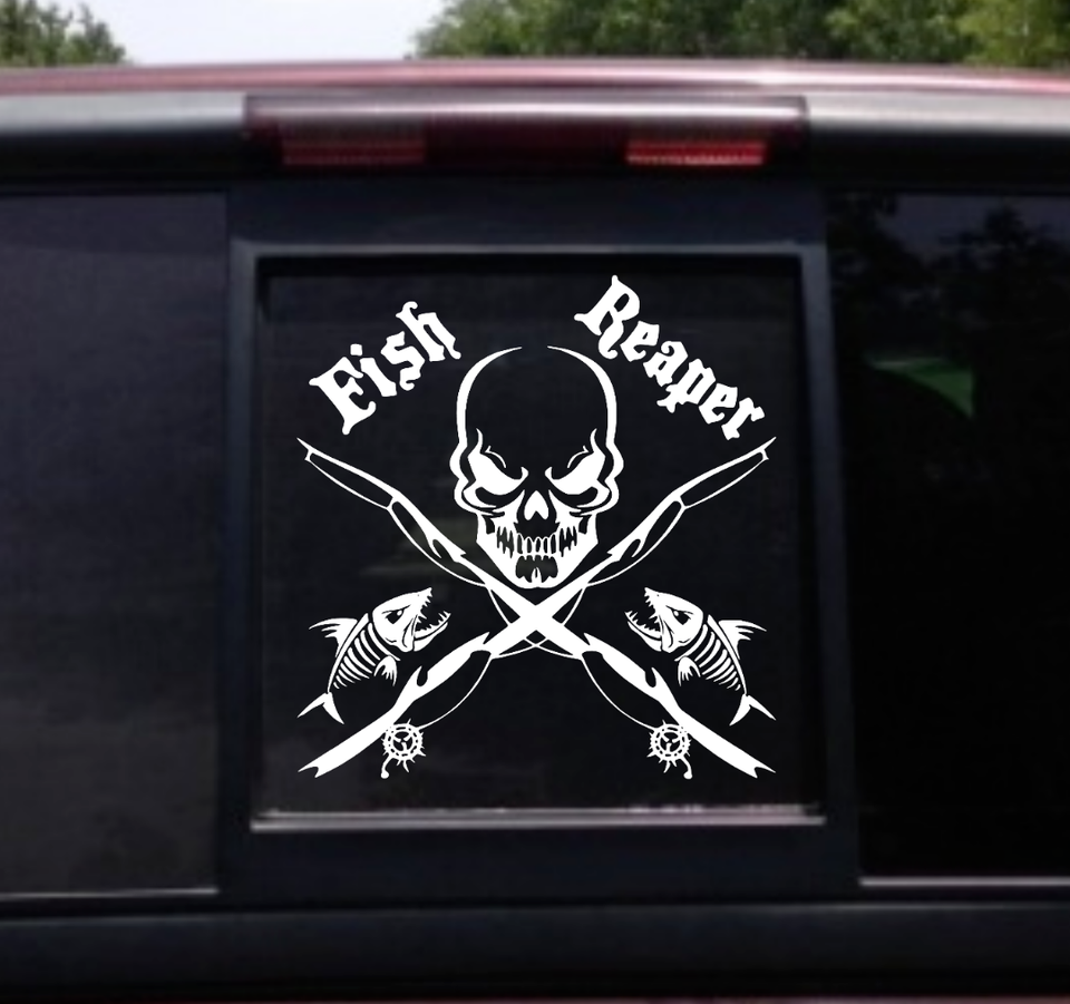 Fish Reaper Skull Fishing Decal Stickers Car Tumbler Boat Laptop 22 ...