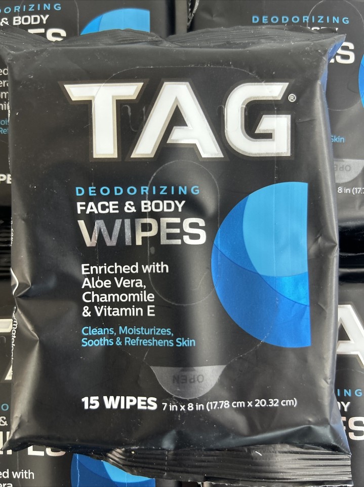 (5) TAG Deodorizing Face & Body Wipes Vit E, Aloe Vera, Chamomile, 15 ...