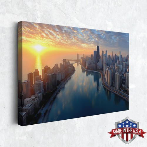Sunline Geometry Chicago Cityscape Wall Art, Canvas Print Poster for ...