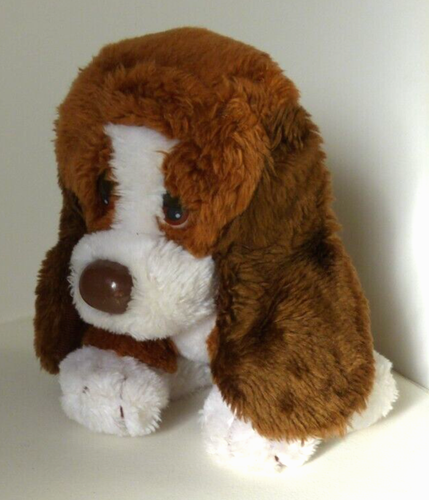 RUSS BERRIE "BAXTER" VINTAGE BASSET? BROWN EYE PLUSH BEANIE DOG TOY-SAD ...