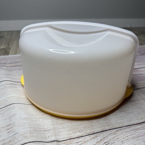 New Tupperware Cake Taker Large Round Handle Frosted Sheer & Yellow NOS ...